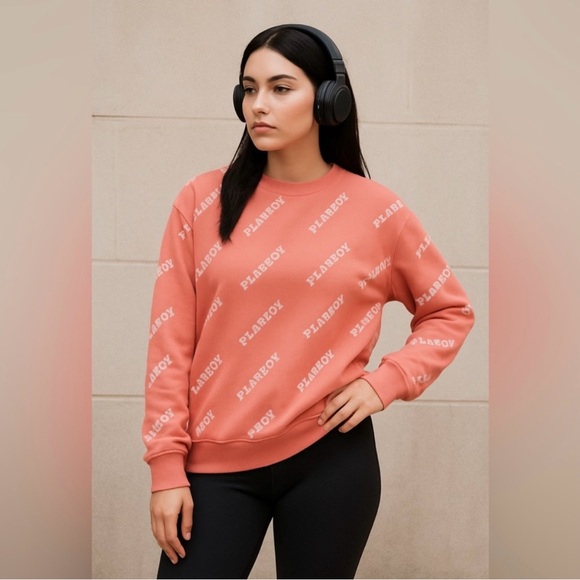 PLAYBOY | Tops | Playboy X Missguided Coral Pink Logo Crewneck ...
